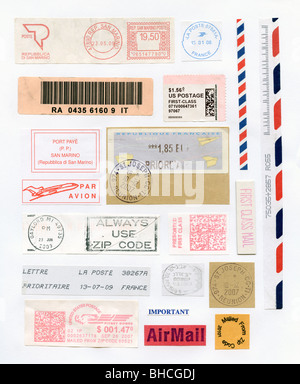 Collection of postage seals from worldwide mail Stock Photo - Alamy