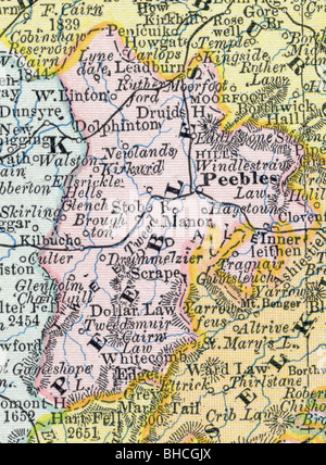 Old map of Peebles County from original geography textbook, 1884 Stock ...