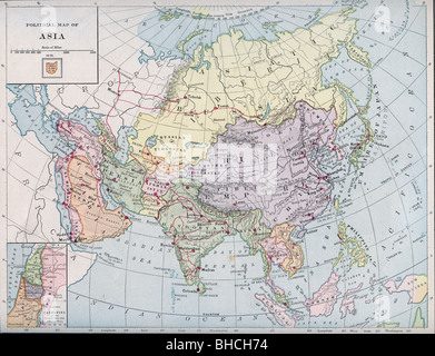 Original old map of Asia from 1903 geography textbook Stock Photo - Alamy