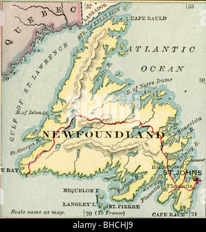 Original old map of Newfoundland from 1903 geography textbook Stock ...