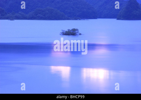 Lake Akimoto in dusk Kitashiobara village Fukushima prefecture Japan ...