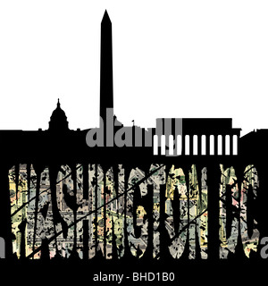 Grunge Washington DC text with skyline illustration Stock Photo - Alamy