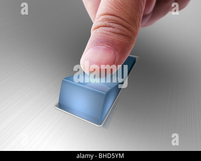 A man pressing switch on off 3d button concept vector illustration ...
