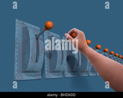 Man's hand pulling lever Stock Photo - Alamy