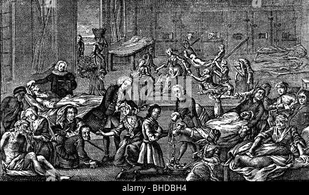 medicine, diseases, plague, hospital in Vienna, copper engraving, 1670 ...
