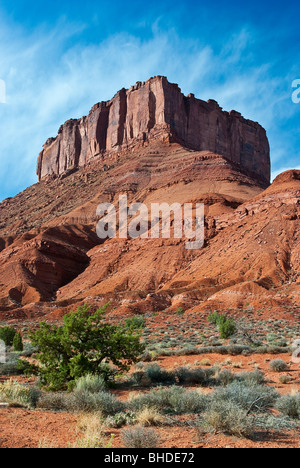 USA, Utah, Moab. Parriott Mesa rises over Castle Valley community near ...
