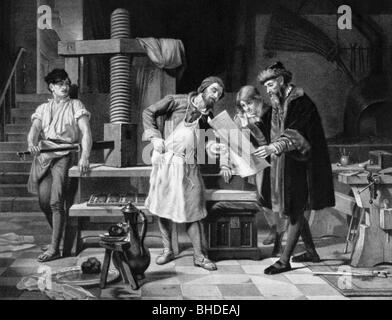 Gutenberg, Johannes Gensfleisch, circa 1347 - 3.2.1468, German printer, full length, after ...