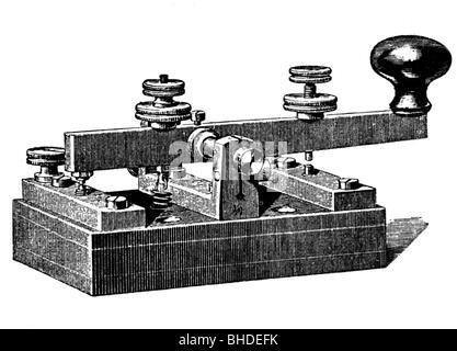 SAMUEL MORSE (1791-1872) with his telegraph transmitter photographed ...