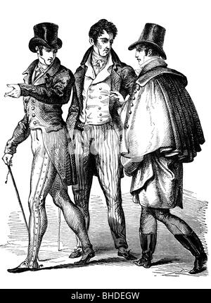 fashion, 19th century, mens fashion, France, wood engraving, 1854 Stock ...