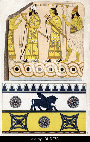 ancient world, Assyria, Assyrian warriors sieging, laying siege to a ...