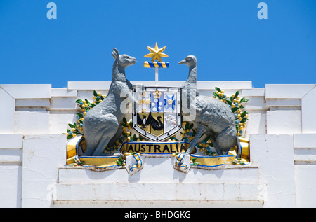 CANBERRA, Australia - The Australian Coat of Arms atop Parliament House ...