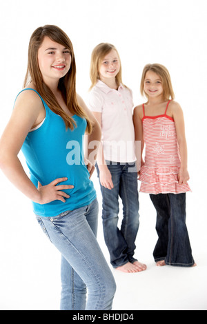 A group of 11 year old girls friends on their way to a birthday party ...