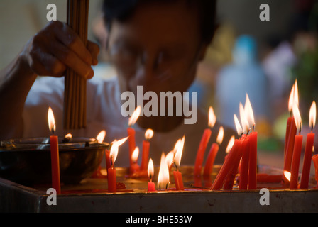 Burning candles, Taoist temple, Yangon, Burma, Myanmar, Rangoon Stock ...