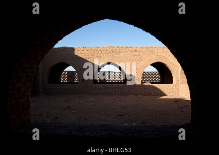 view of arches of social center, Hassan Fathy designed village of New ...