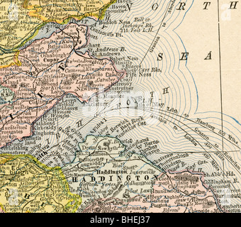 Original old map of Eastern Scotland from 1884 geography textbook Stock ...