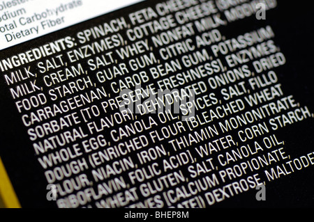 Ingredients list on packaged food Stock Photo - Alamy