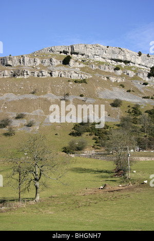 The limestone escarpment of Eglwyseg Rocks viewed from Eglwyseg Valley ...