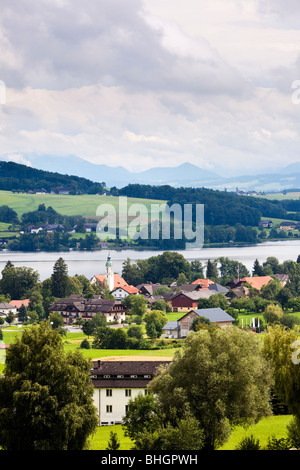 Town of Seeham and Lake Obertrumer See in the Austrian Lake District ...