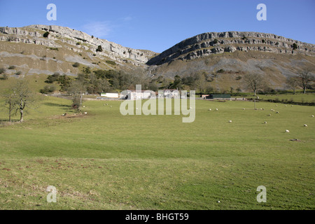 The limestone escarpment of Eglwyseg Rocks viewed from Eglwyseg Valley ...