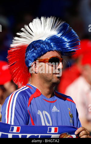 Fans of France cheer during the World Cup Group I soccer match between ...