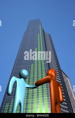abstract people shaking hands and skyscraper illustration Stock Photo ...