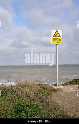 Caution Unfenced Cliff Sign joss bay Kent England Stock Photo - Alamy