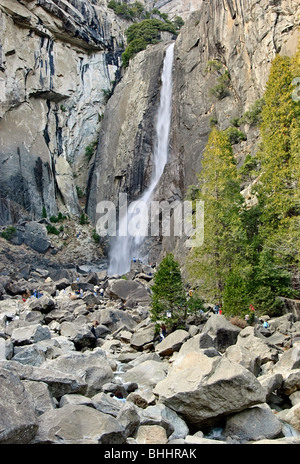 cascade at the base of yosemite falls, yosemite national forest ...