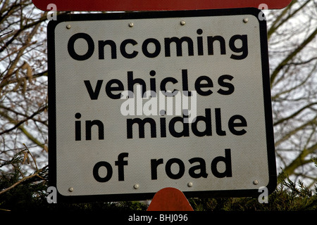 Warning sign of oncoming Vehicles in middle of road Stock Photo - Alamy