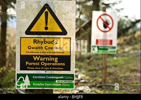 Forest forestry commission warning sign in woods danger of operations ...