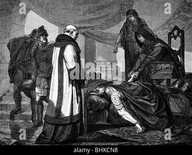 Lothair II, 835 - 869, king of Lotharingia, kneeling down before Pope ...