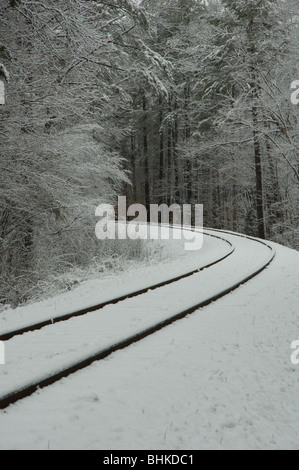 A snowy railway track Stock Photo - Alamy