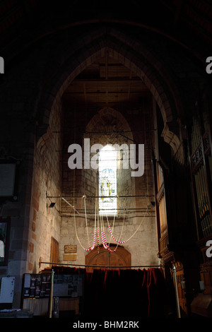Bell ropes in English village church,Bell ringers rope in church,church ...