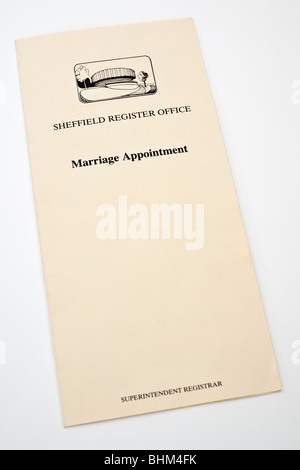 Sheffield register office marriage appointment card Stock Photo - Alamy