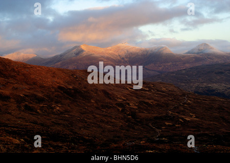 The Mamores range of mountains at dawn from Stob Mhic Mhartuin Glencoe ...