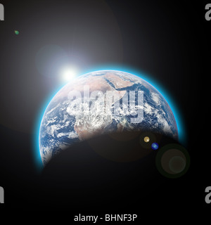 planet earth with sunrize in space Stock Photo - Alamy