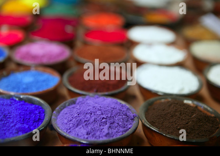 colorful powder pigments in rows in clay bowls Stock Photo - Alamy
