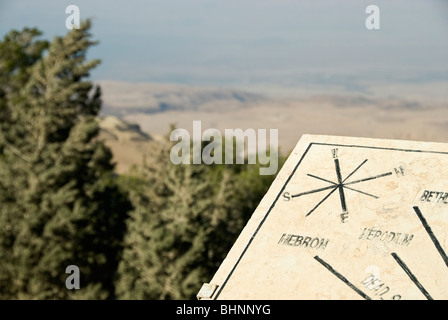 Sign board pointing to the promised land at mount Nebo, Jordan, Asia ...