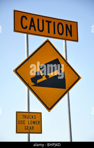 Hill warning sign Stock Photo - Alamy