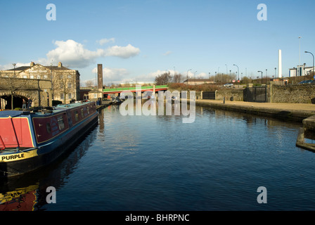 Canal boats on Sheffield Canal Basin, Victoria Quays, looking towards ...