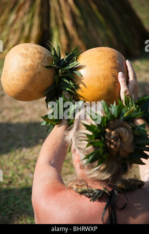Detail of traditional Hawaiian ipu heke used in performance in Kahiko ...