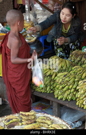 Myanmar, Burma. Mandalay Market. Bananas, Hearts of Palm, Leeks Stock ...
