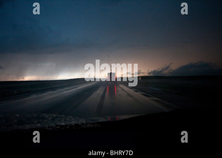 View from the dash of a storm chaser's vehicle during Project Vortex 2 ...