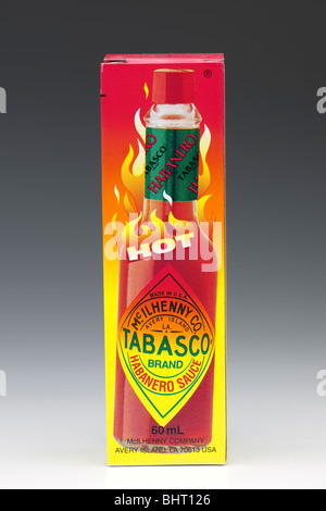 Bottle of Mcilhenny Habanero Hot Tabasco Sauce on a Grey graduated ...