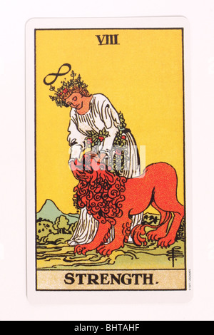 The Strength card from a traditional tarot pack Stock Photo - Alamy