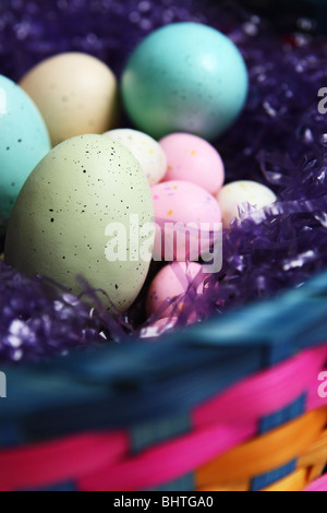Beautiful decorated Easter eggs on the wooden background. Easter ...