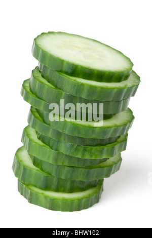 Sliced cucumber isolated on white background with full depth of field ...