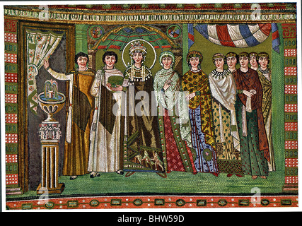 The Empress Theodora, (wife of Justinian 1) and attendants, 6th century ...
