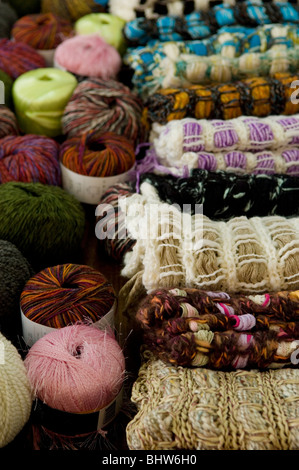 wool yarn threads, close-up of yarn texture, knitting as a hobby ...