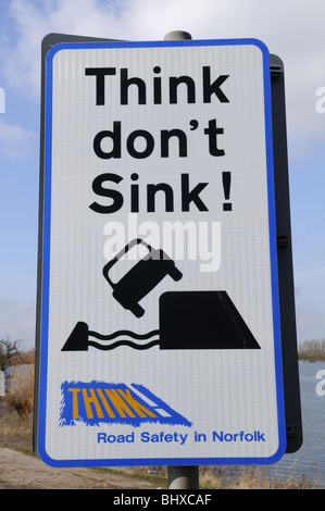 Think Don't Sink warning sign by a flooded A1101 at Welney Wash ...