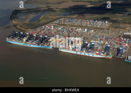 Felixstowe container port from the air above Shotley Gate, Suffolk ...